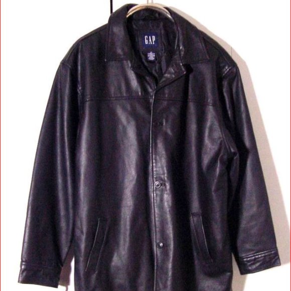 GAP | Jackets & Coats | Vtg Black Leather Gap Long Button Jacket Sz Xl ...